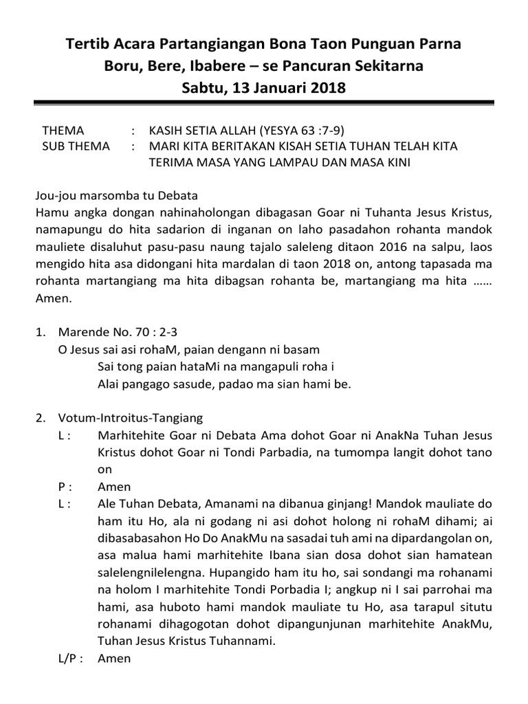 Tertib Acara Bona Taon Punguan Marga | PDF
