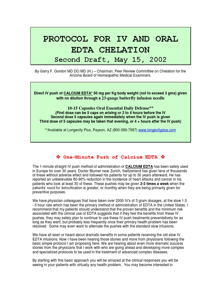 EDTA IV and Oral Chelation Protocol | PDF | Dose (Biochemistry) | Chemistry