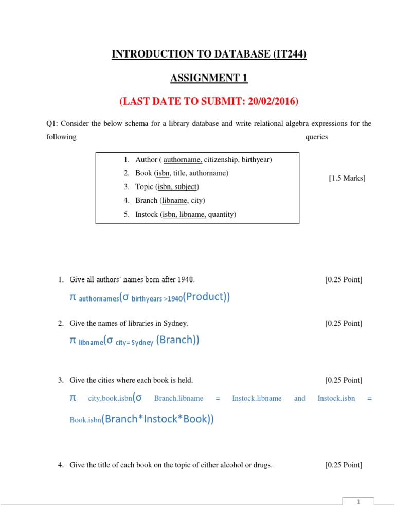 2016 - IT 244 - Assignment1 | PDF | Databases | File System