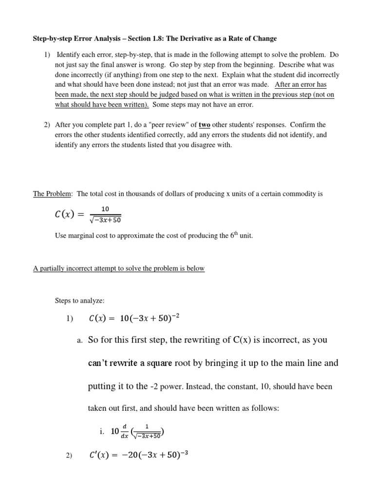 Step-By-Step Error Analysis - Section 1.8: The Derivative As A Rate of ...