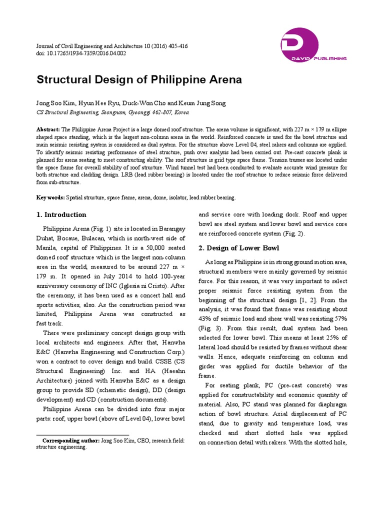 Philippine Arena Structural Design | PDF | Truss | Earthquake Engineering