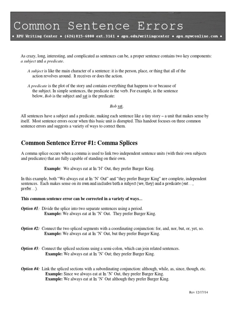 Common Sentence Errors | PDF | Semantic Units | Linguistic Morphology