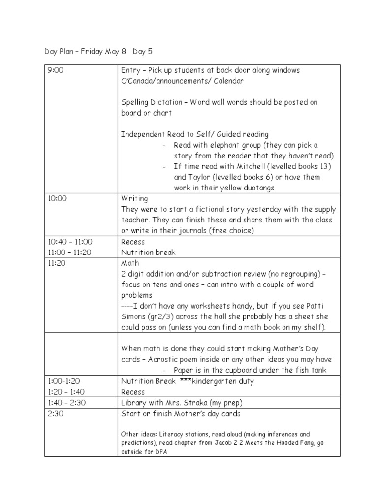 Day Plan 2 | PDF