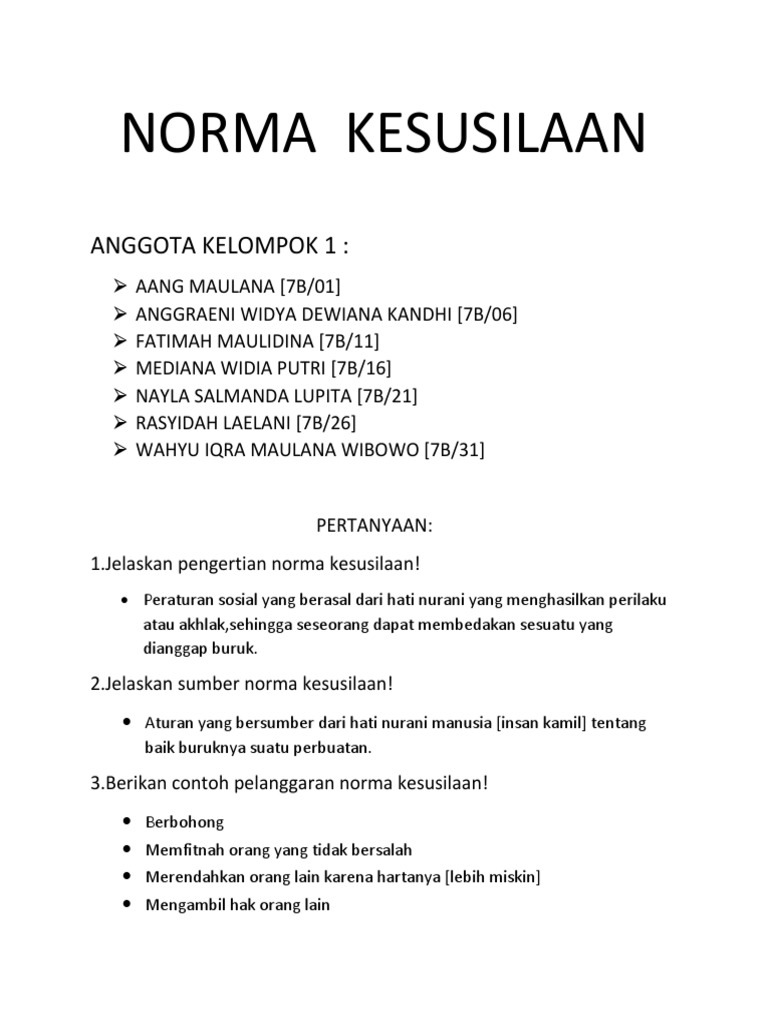 Pengertian dan Contoh Norma Kesusilaan | PDF