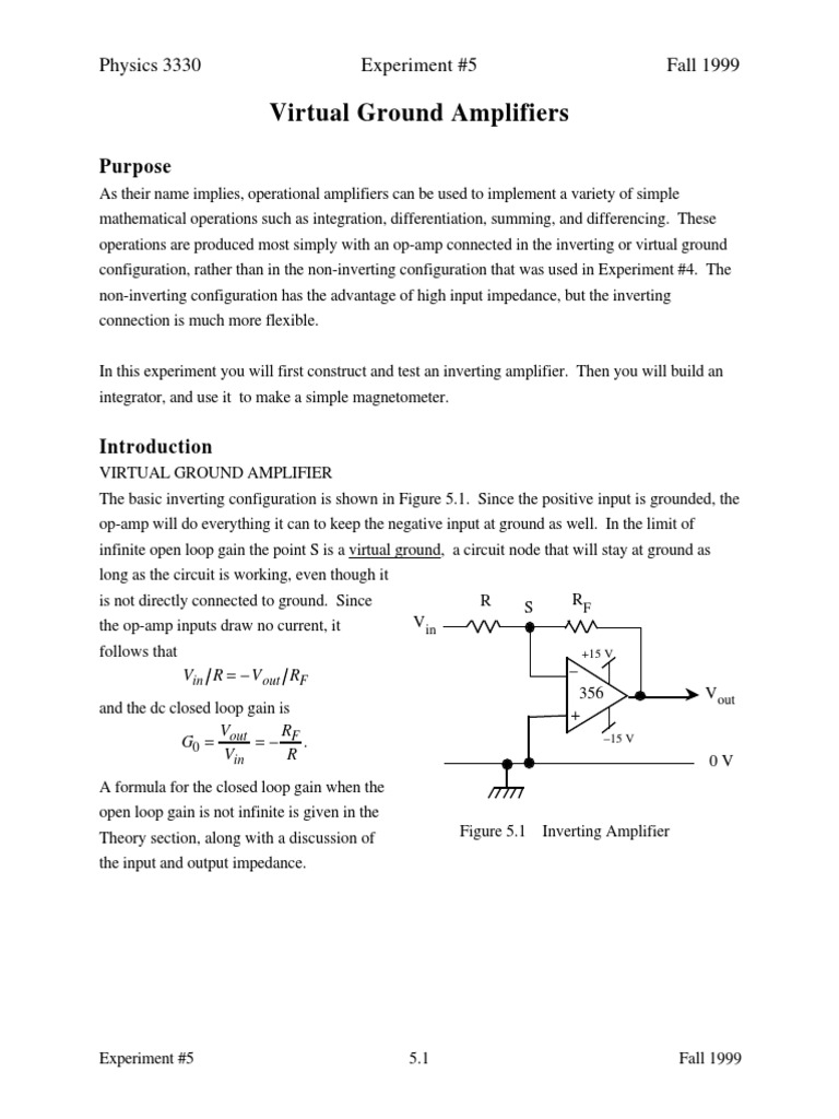 Virtual Ground Amplifiers Experiment | PDF | Amplifier | Operational ...