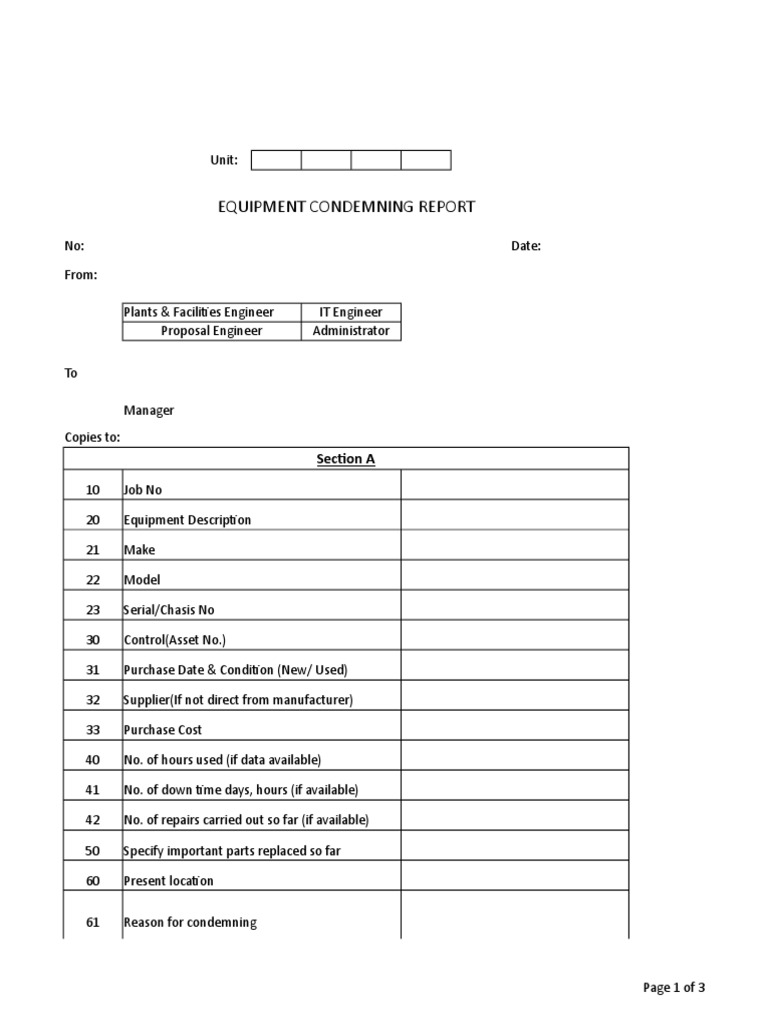 Equipment Condemning Report: Section A | Download Free PDF | Battery ...