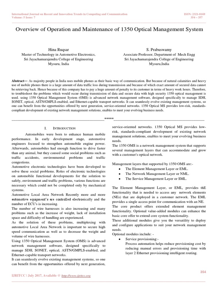 Overview of Operation and Maintenance of 1350 Optical Management System ...