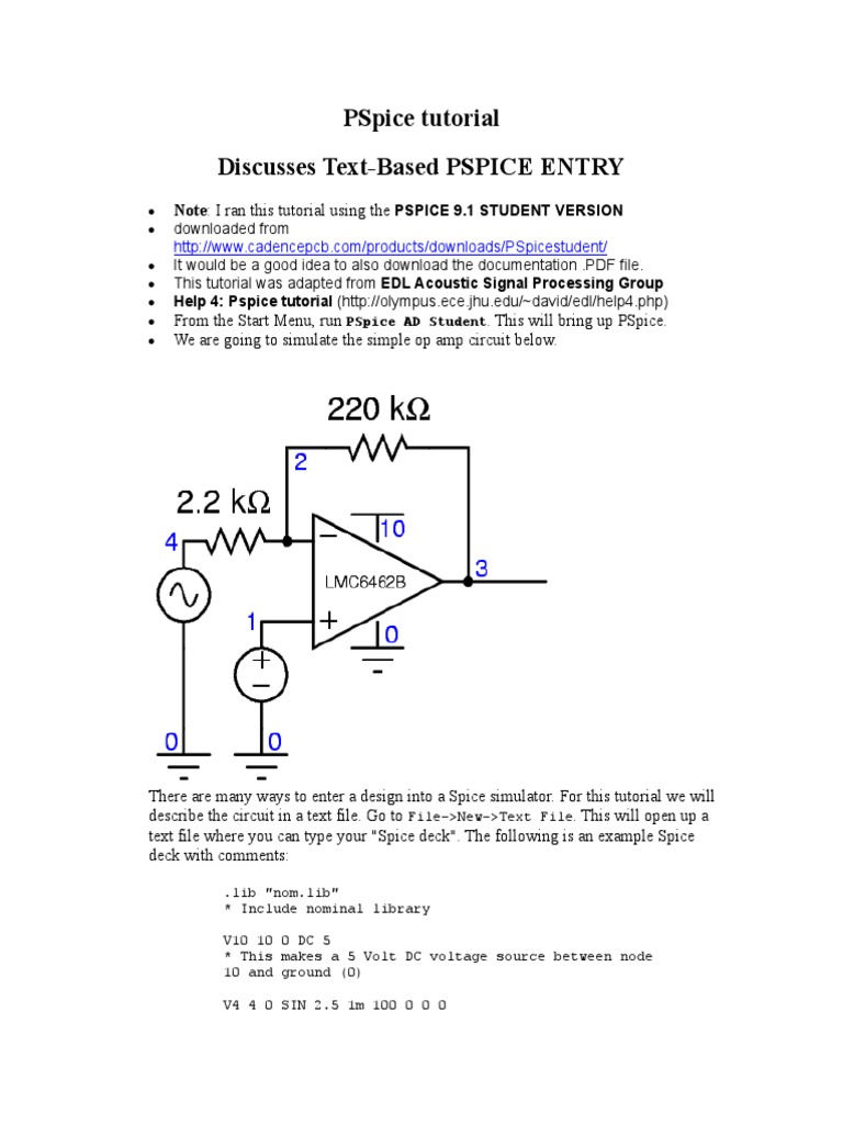 PSpice Tutorial | PDF | Operational Amplifier | Spice