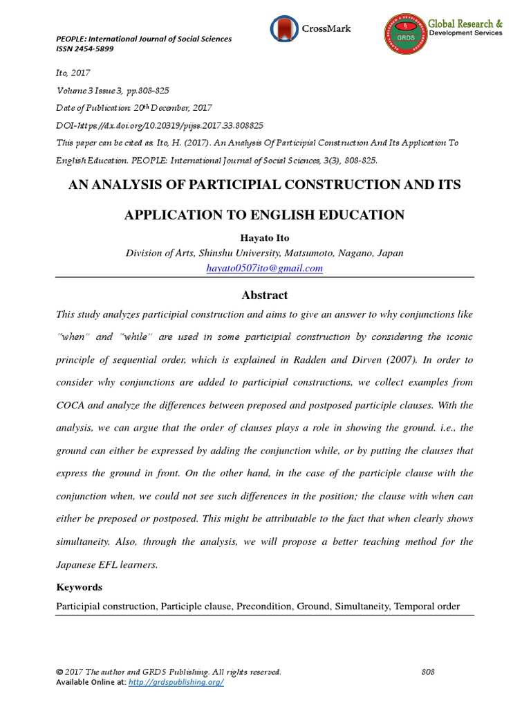 An Analysis of Participial Construction and Its Application To English ...