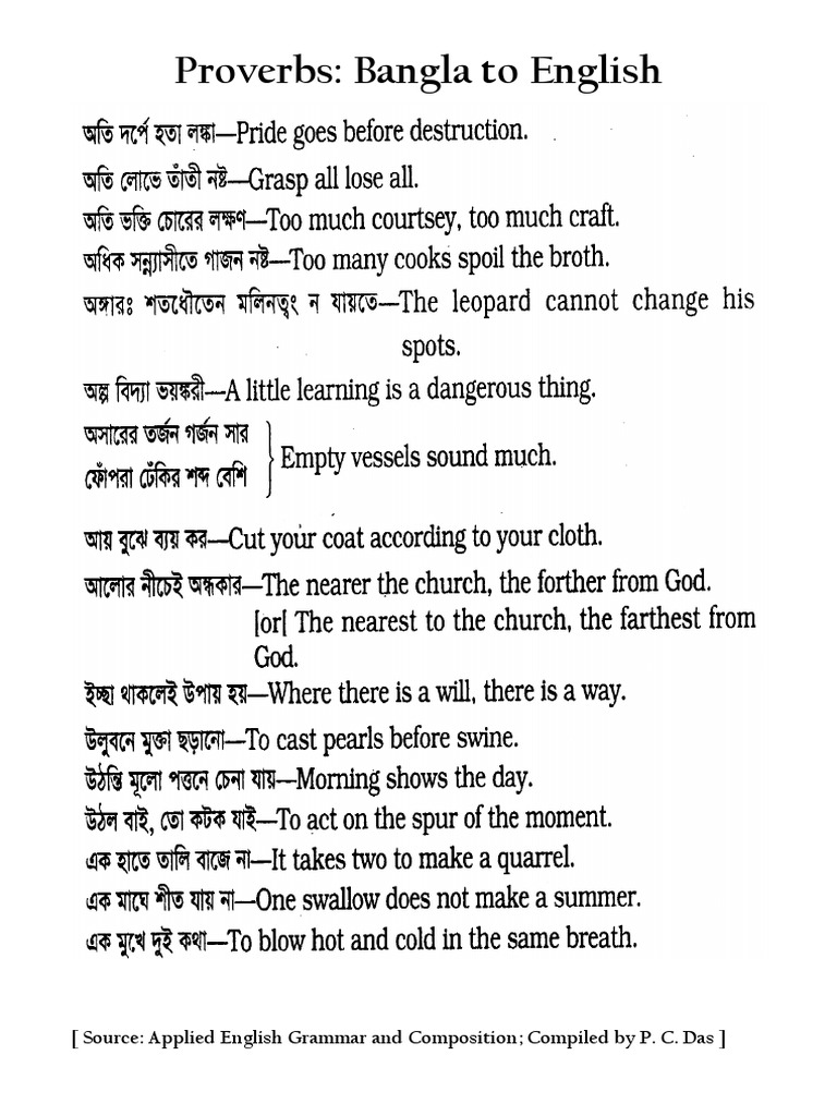 Bengali Proverbs and Their English Equivalents: A Guide to Traditional ...