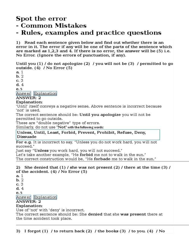 Spot the Error Common Mistakes | Error | English Language