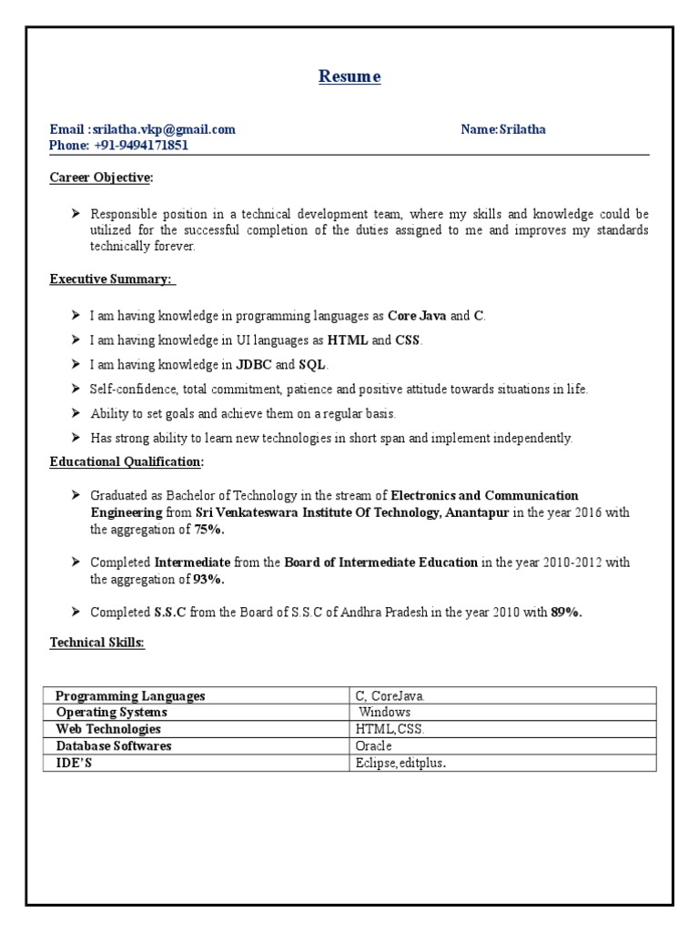 Resume: Name:Srilatha Phone: +91-9494171851 | PDF | Interface (Computing) | Cascading Style Sheets