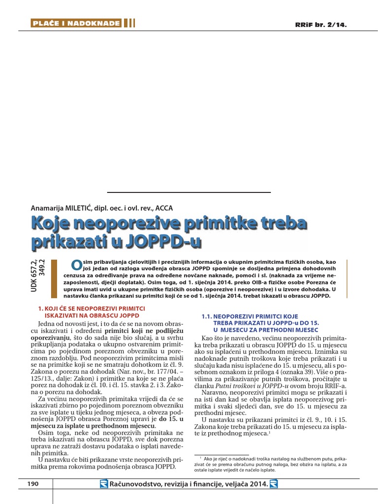 Koje Neoporezive Primitke Treba Prikazati U JOPPD - 15373C | PDF