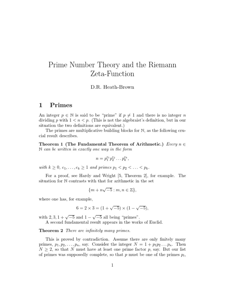 Prime Number Theory and The Riemann Zeta-Function: 1 Primes | PDF ...