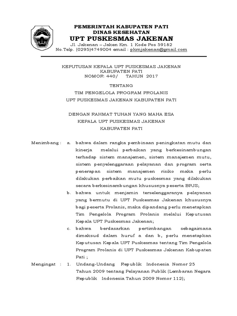 SK Tentang Tim Prolanis | PDF