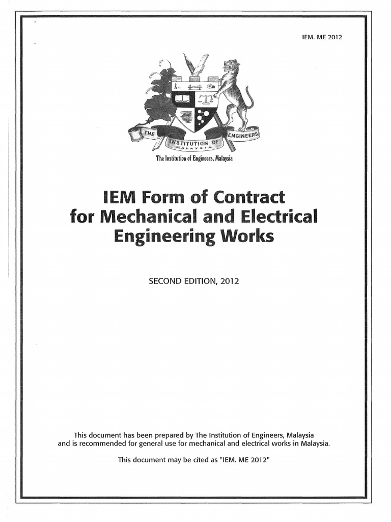Iem Form of Contract For Mechanical and Electrical Engineering Works (Text) | PDF ...