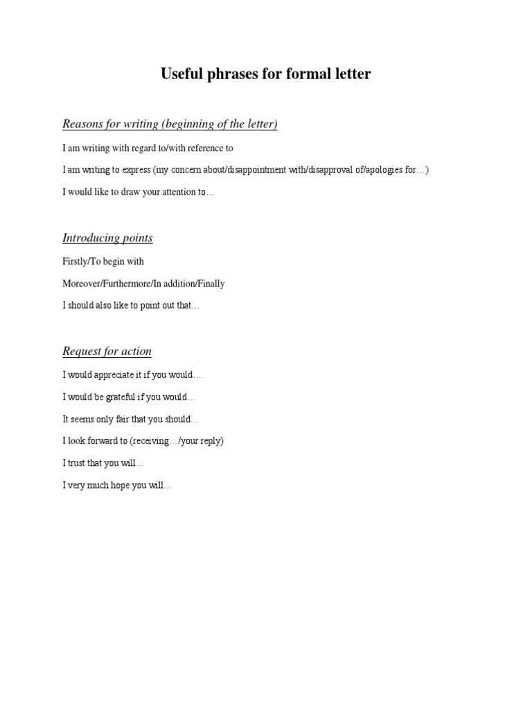Useful Phrases For Formal Letter | PDF