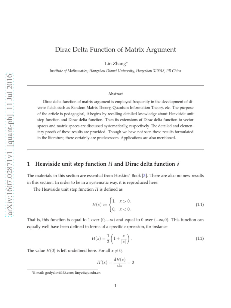 Dirac Function | PDF | Convolution | Distribution (Mathematics)