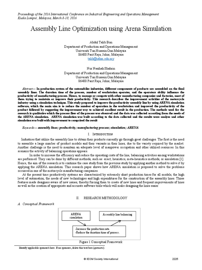 Assembly Line Optimization Using Arena Simulation | PDF | Simulation | Operations Management
