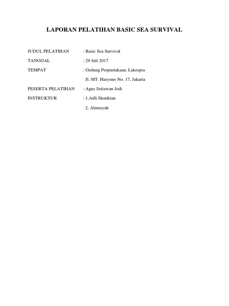 Laporan Pelatihan Basic Sea Survival | PDF