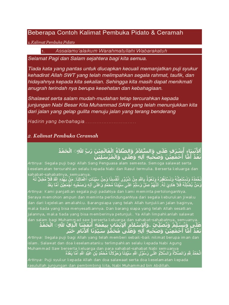 Beberapa Contoh Kalimat Pembuka Pidato | PDF