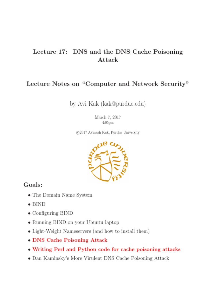 Lecture17 DNS and The DNS Cache Poisoning Attack | PDF | Domain Name | Port (Computer Networking)