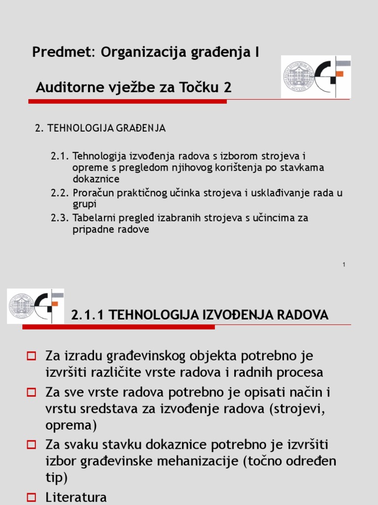 Auditorne Vjezbe - Tehnologija Gradjenja | PDF