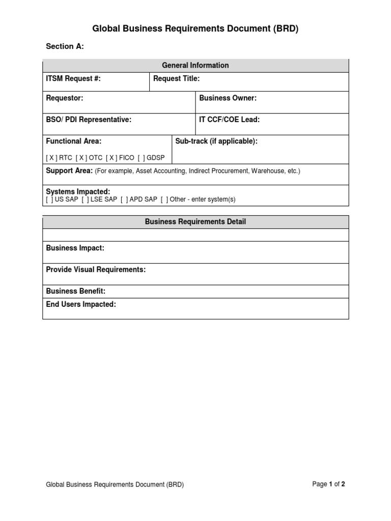 BRD Template | PDF | Computing | Business