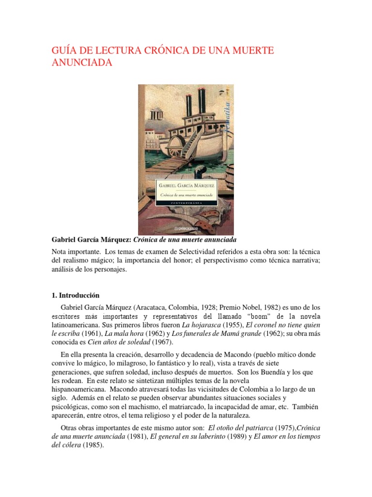 Guía Crónica de Una Muerte Anunciada | PDF | Gabriel García Márquez ...