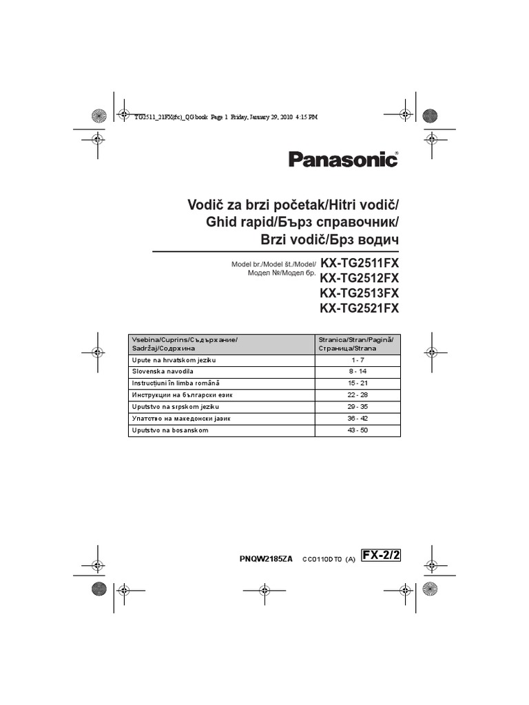 Quick Start Guide and User Manual for Panasonic Cordless Phone Models ...