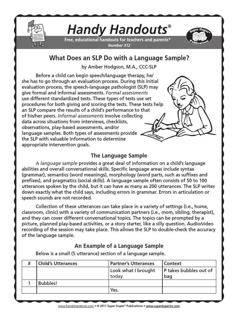 Handy Handouts: What Does An SLP Do With A Language Sample? | PDF ...