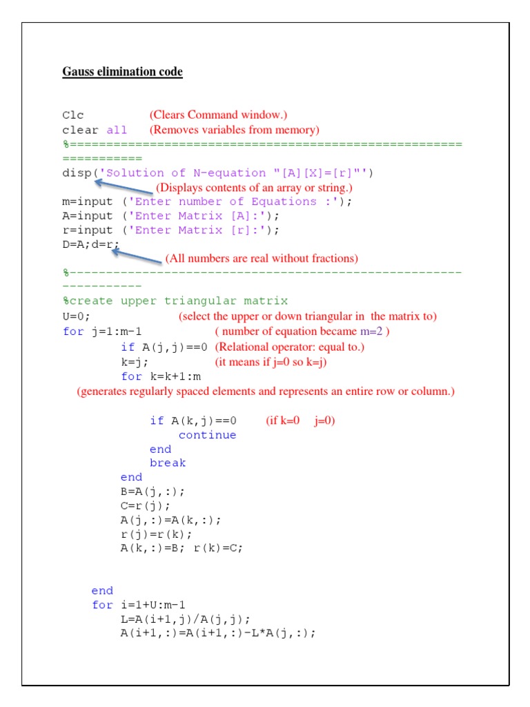 Gauss elimination code solver | PDF