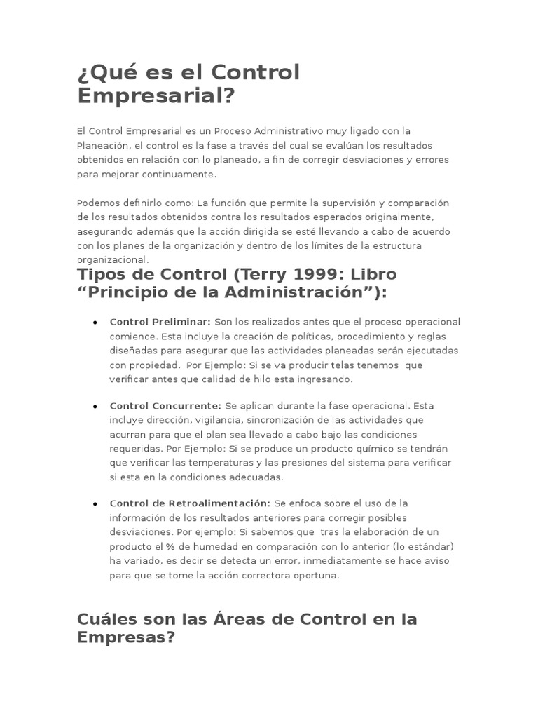 Control Empresarial: Definición y Tipos | PDF | Calidad (comercial ...