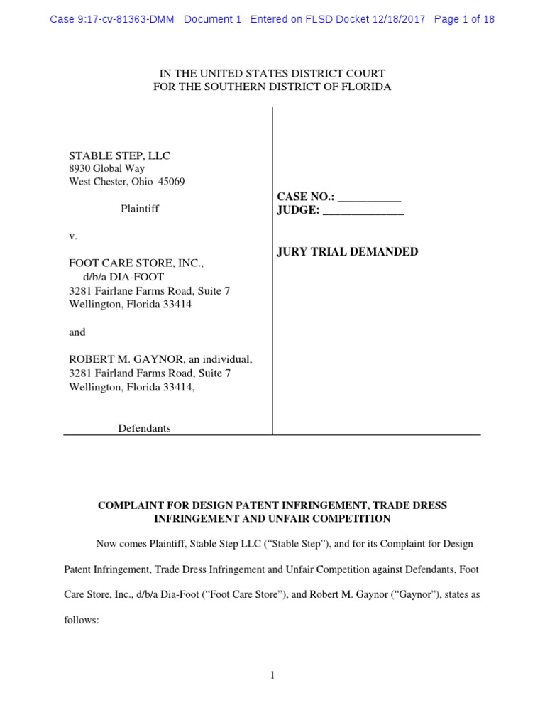 Stable Step v. Foot Care Store - Complaint | PDF | Patent Infringement ...