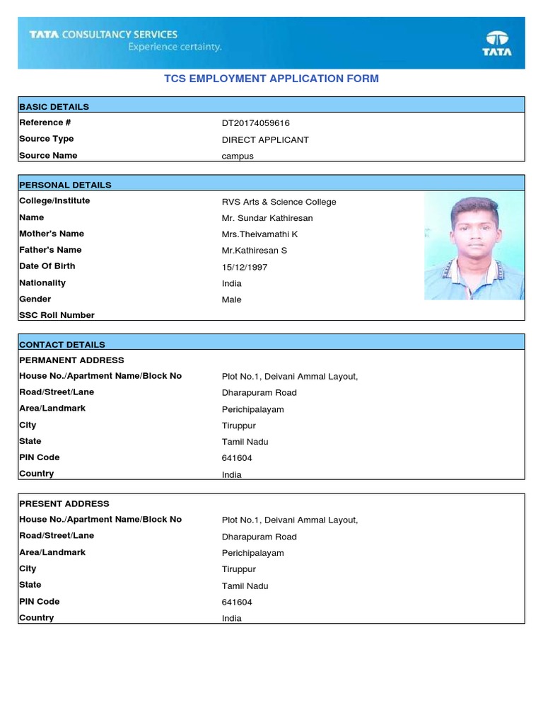 Tcs Employment Application Form | PDF | Virtue | Public Law