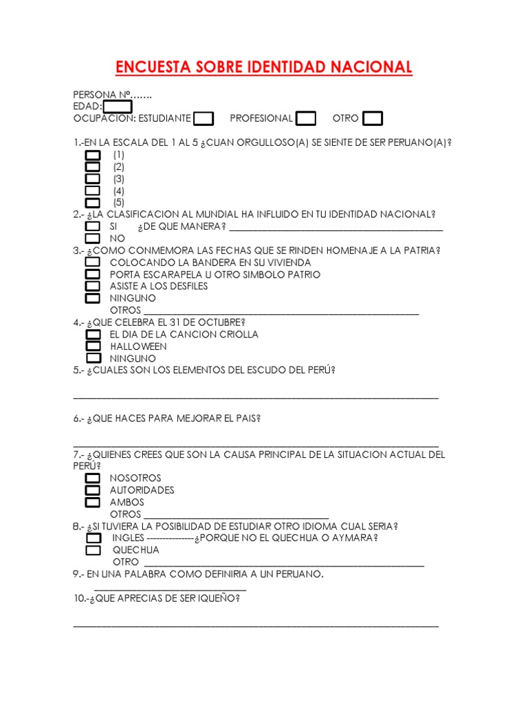 Encuesta sobre Identidad Nacional Peruana | PDF