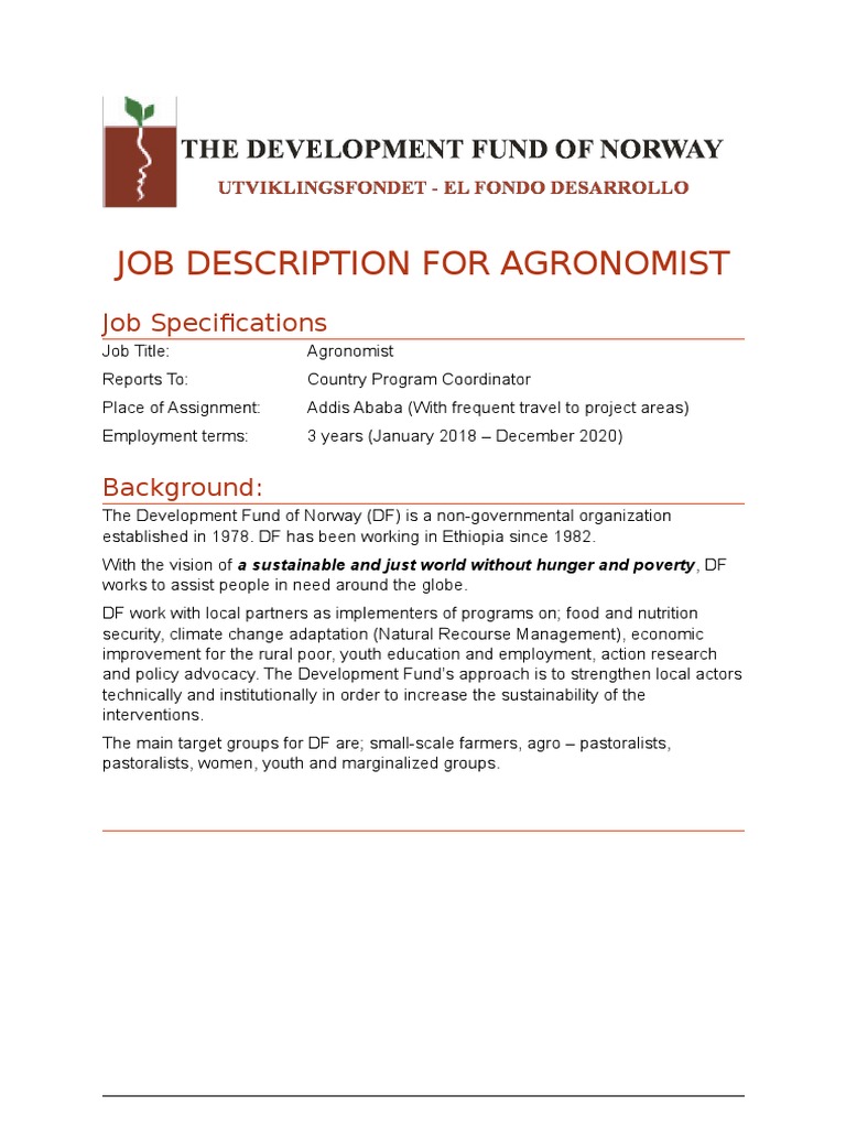 Job Description Agronomist - Dec 2017 | PDF | Agriculture | Sustainability
