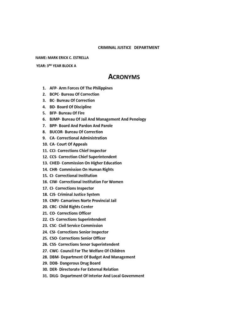 Comprehensive List of Acronyms Used in the Philippine Criminal Justice ...