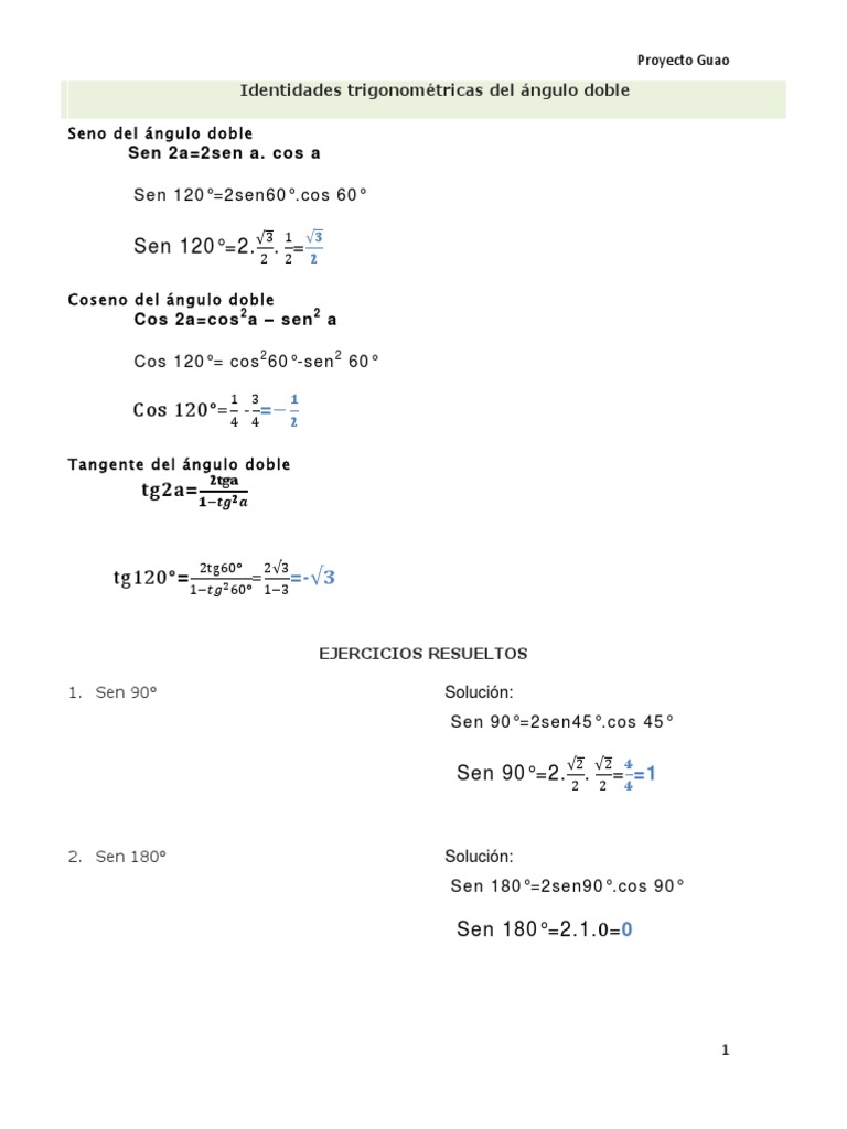 Identidades Trigonometricas Del Ángulo Doble