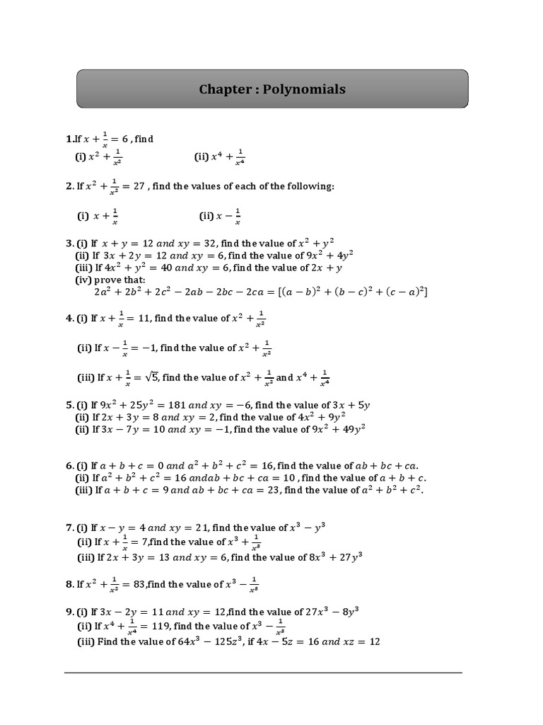 G-9 Chapter 2 POLYNOMIALS | PDF | Algebra | Teaching Mathematics