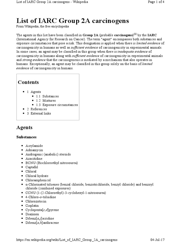 List of IARC Group 2A Carcinogens | PDF | Carcinogen | Chemical Substances