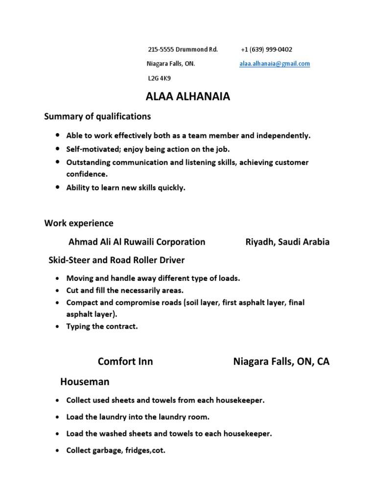 Alaa Alhanaia: Summary of Qualifications | PDF