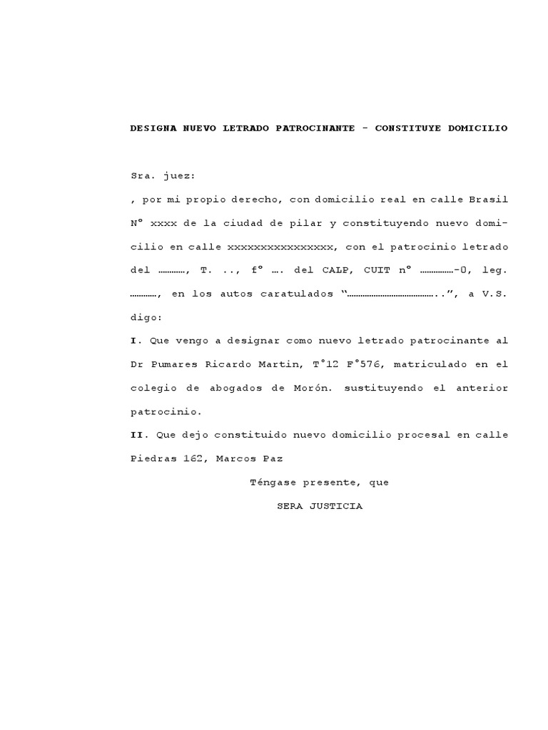Designa Nuevo Letrado Patrocinante