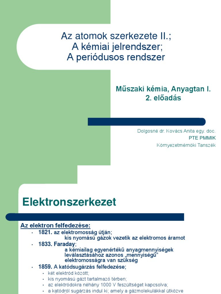 2.az Atomok Szerkezete II. (Kémiai Jelrendszer, Periódusos Rendszer) | PDF