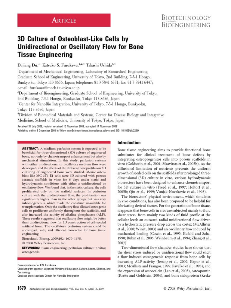 3D Culture of Osteoblast-Like Cells by Unidirectional or Oscillatory Flow For Bone Tissue ...
