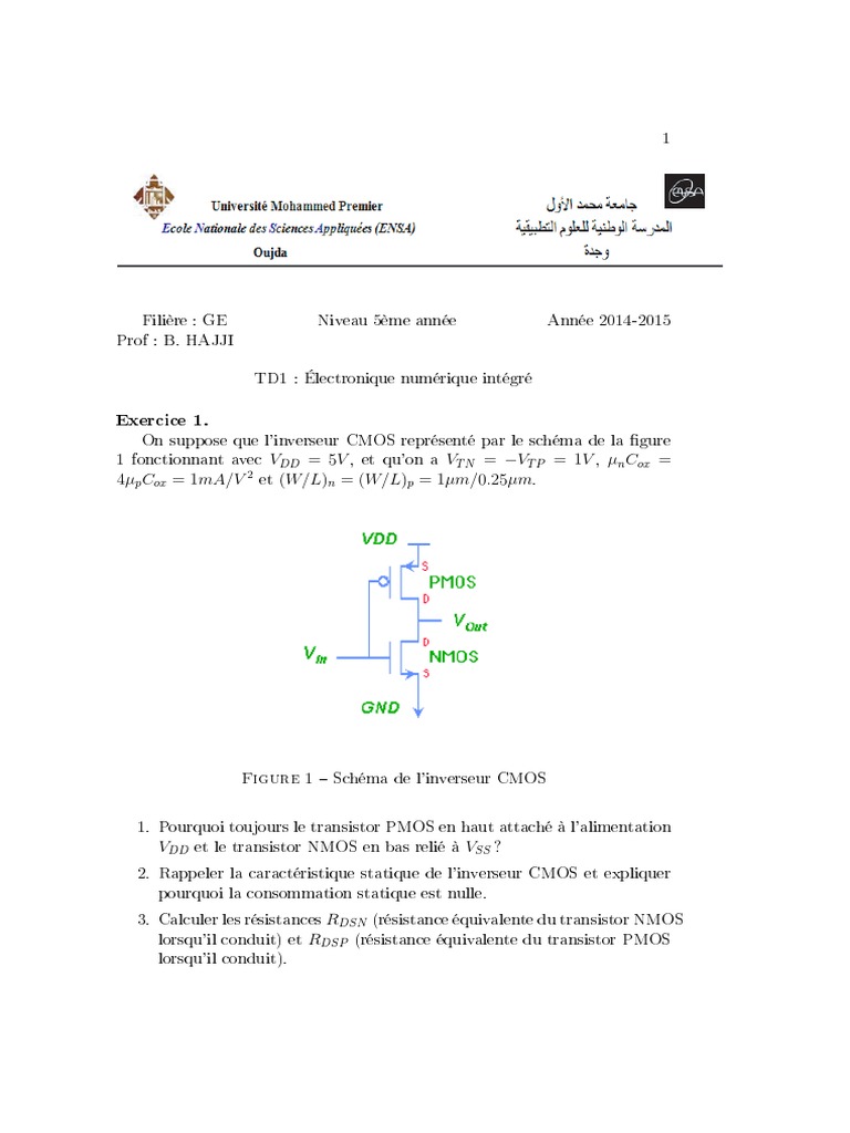 Exercice sur l'inverseur CMOS et logique | PDF | CMOS | Fonction logique