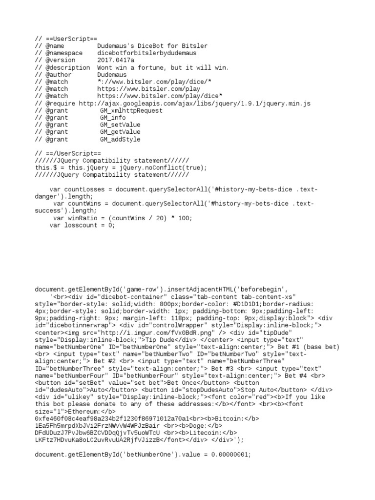 Dicebot Bitsler Script | PDF | Computer Programming | Computing And Information Technology