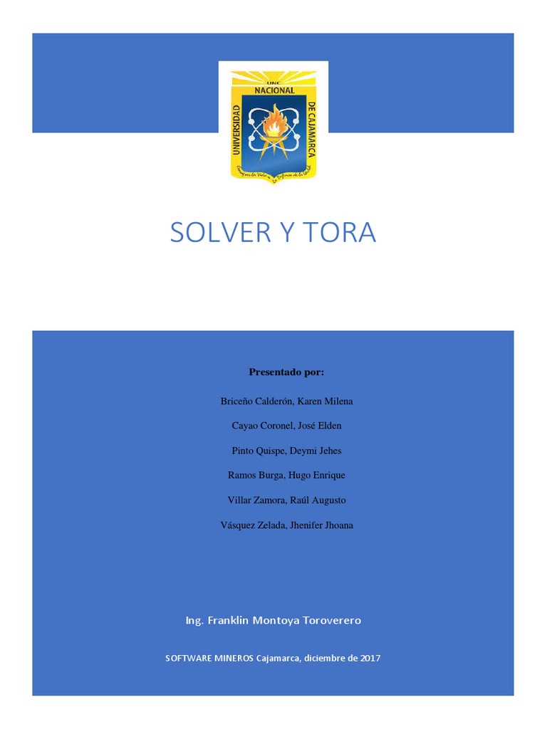 Uso de Solver y TORA en Minería | PDF | Programación lineal | Microsoft ...