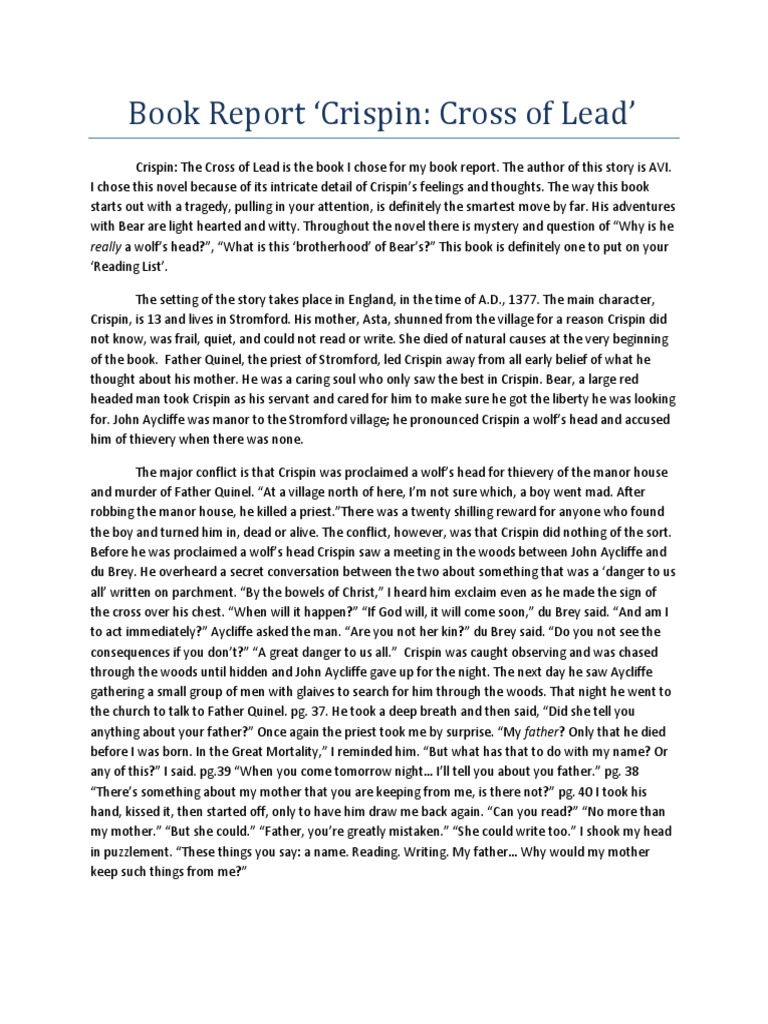 Book Report Ray Subject of Crispin | PDF