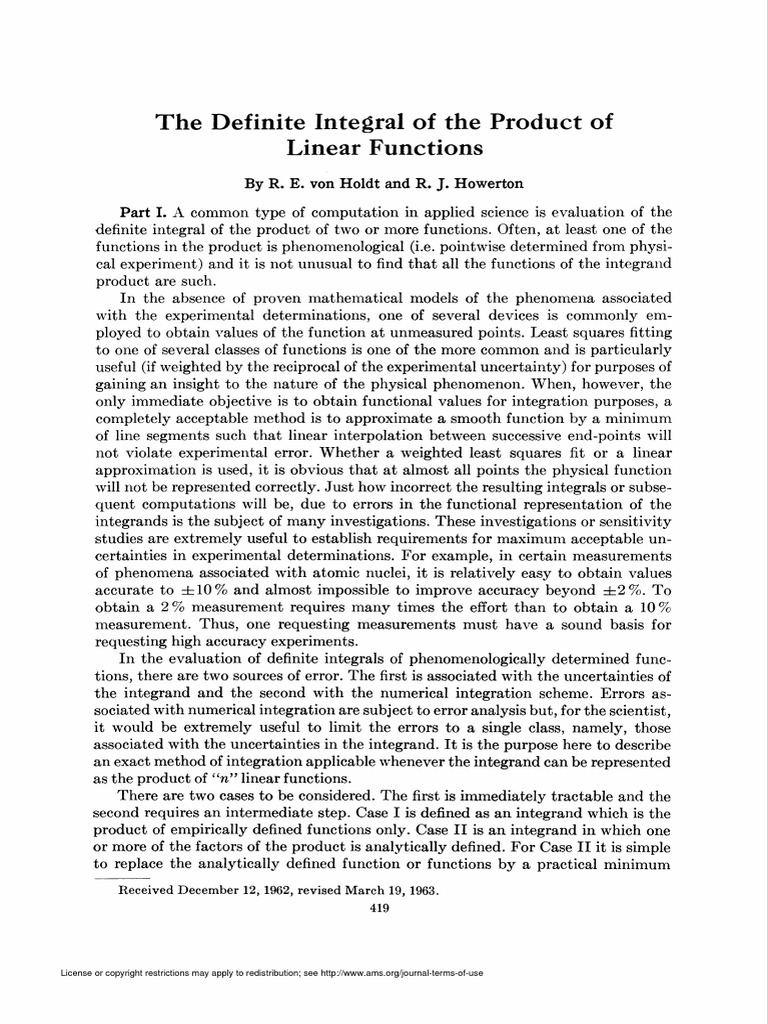 The Definite Integral of The Product Of: Linear Functions | PDF ...